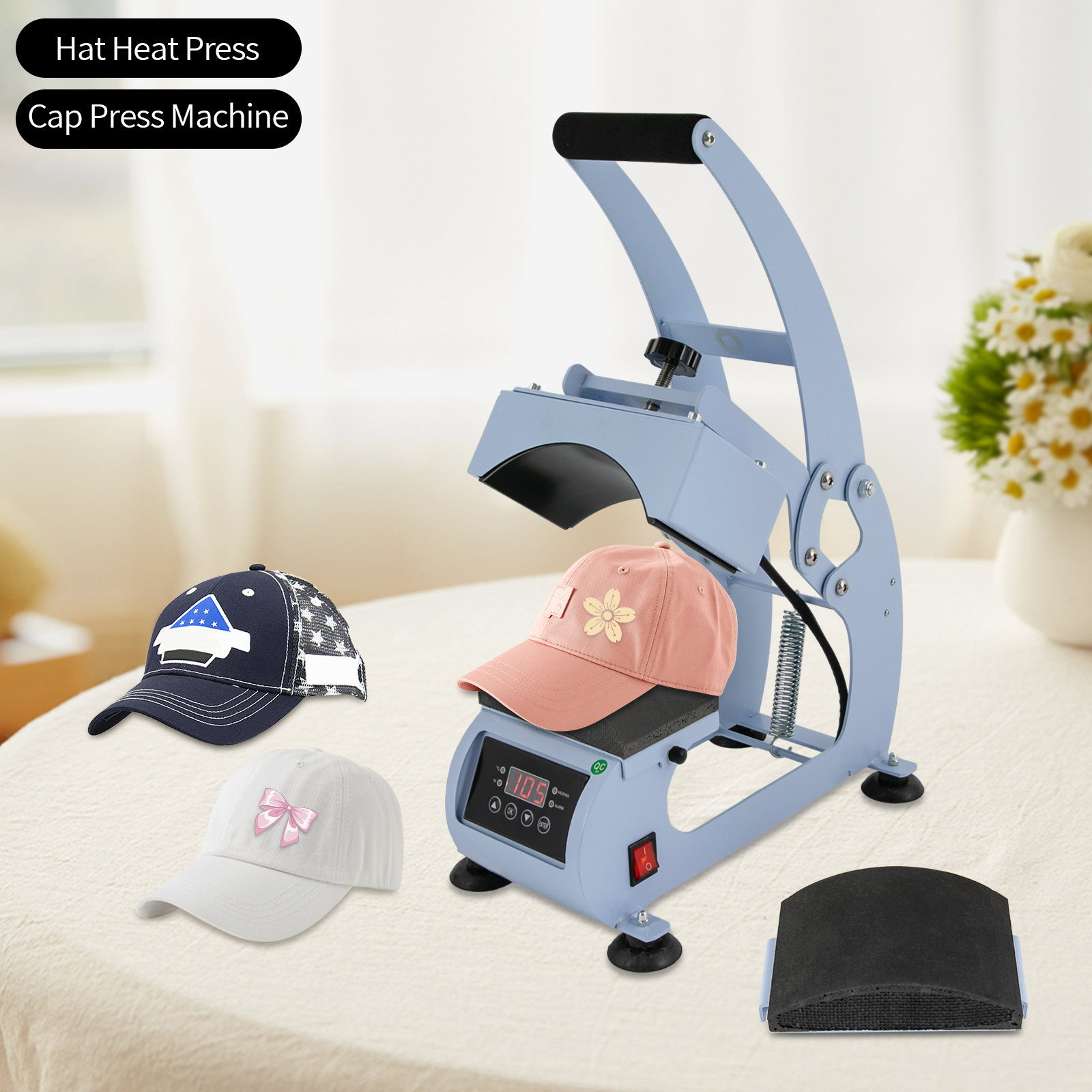 Fichiouy Hat Heat Press Machine for Caps with 2pcs Interchangeable ...