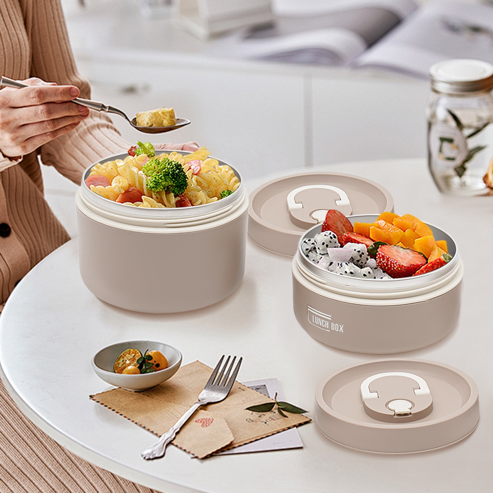 Fichiouy Lunch Box with Sealed Lid Food Storage Container 2 Separate ...