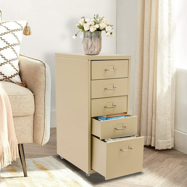 Fichiouy Metal File Storage Cabinet with Rubber Wheels 5-Drawer Storage ...