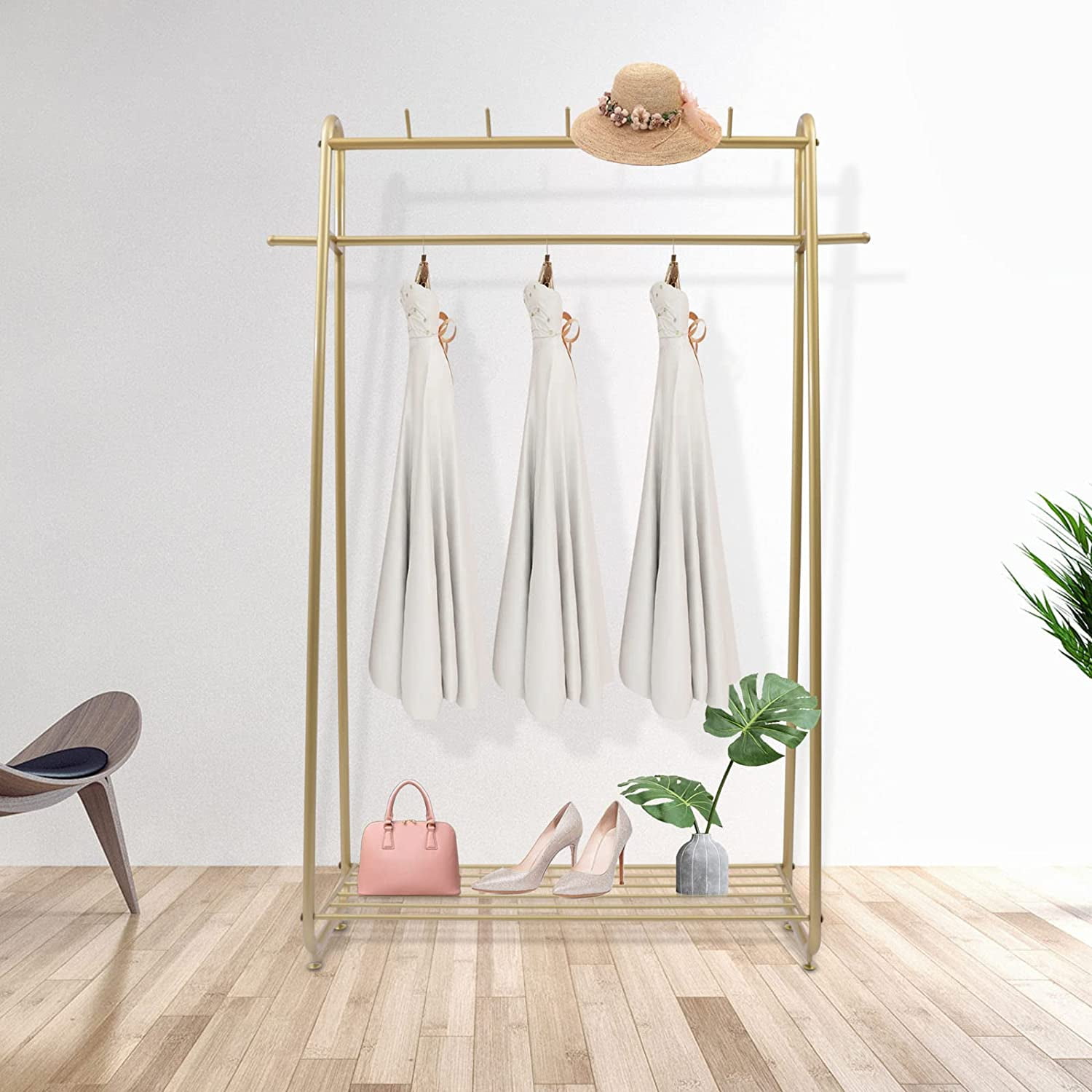 Fichiouy Modern Minimalist Style Clothing Rack with Shelves Gold Steel ...