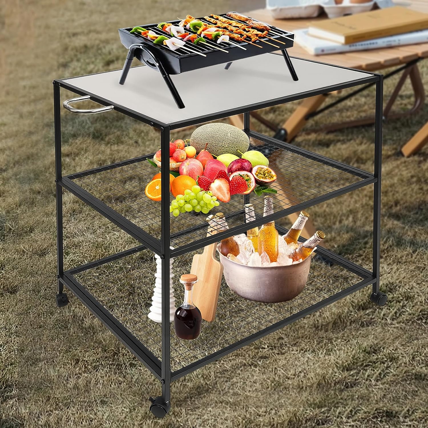 Fichiouy Outdoor Grill Cart Table Food Prep Table for Grill,Dining Cart ...