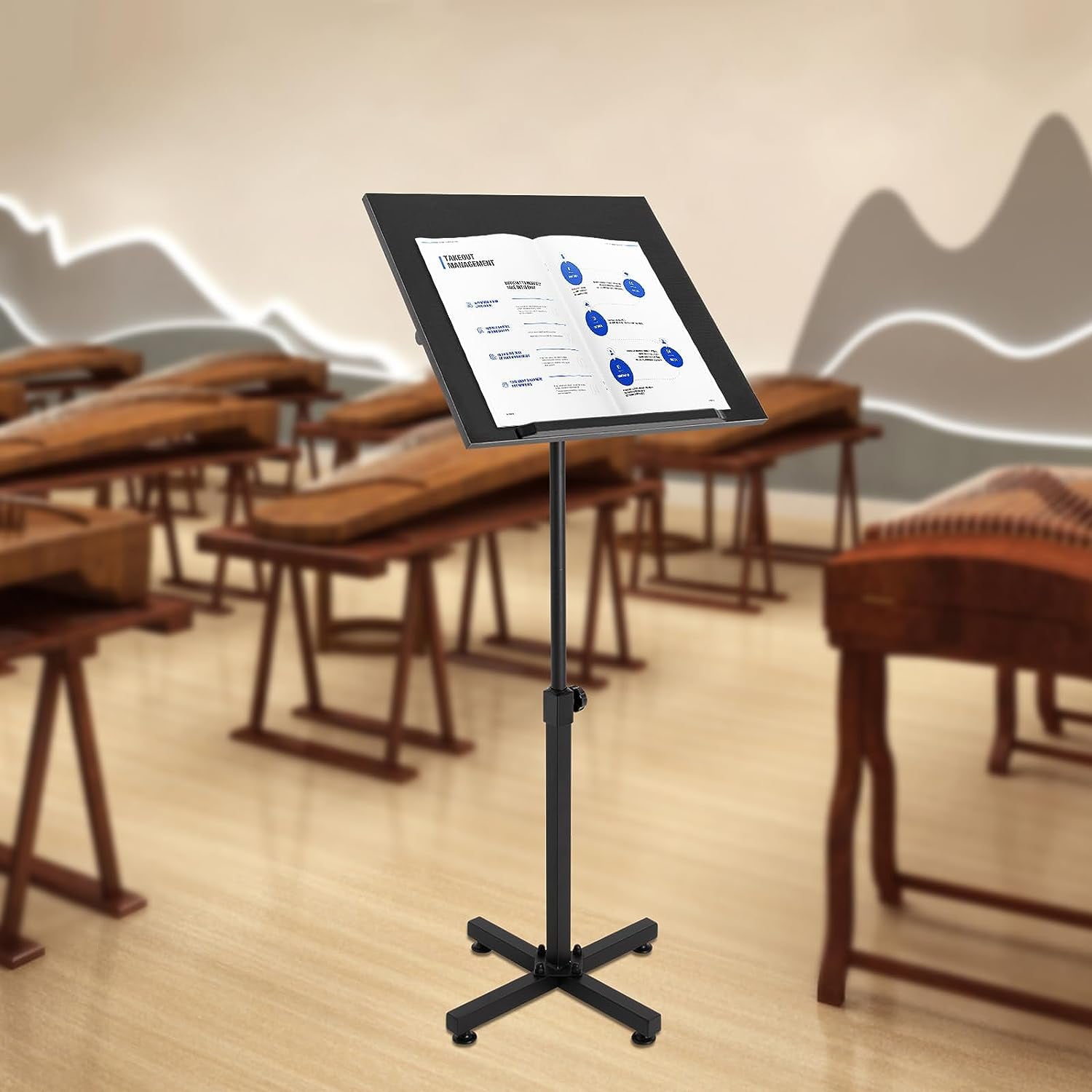 Fichiouy Wooden Adjustable Teaching Portable Floor Lectern Podium Stand ...
