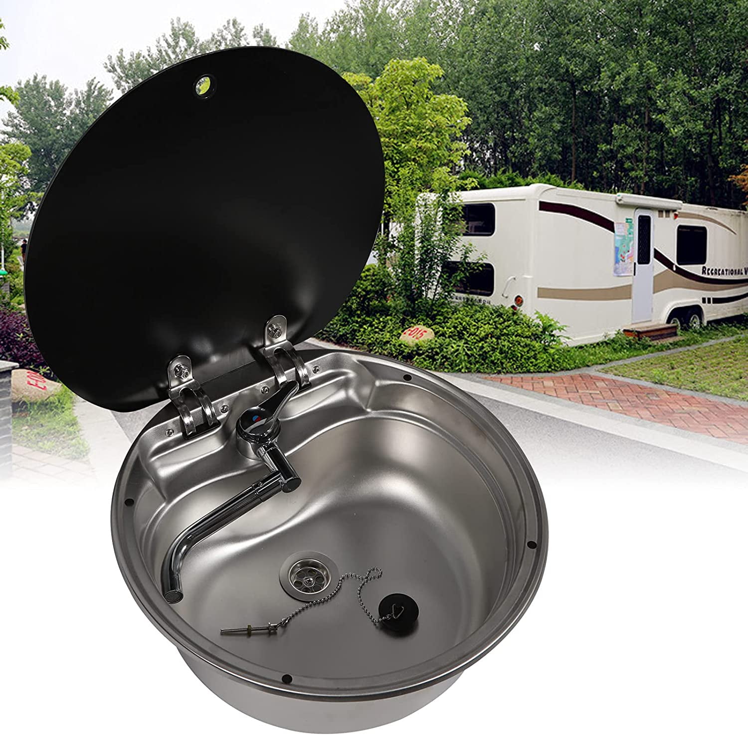 Fichiouy RV Caravan Basin Sink Single Bowl Hand Wash Basin with Cold ...