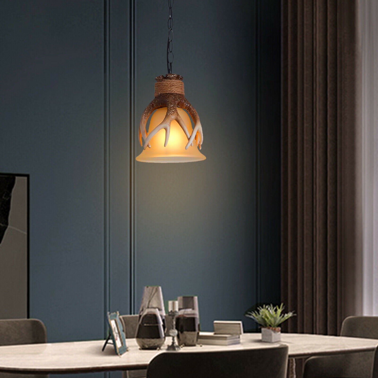 Fichiouy Retro Antler Chandelier Deer Horn Resin Pendant Lamp Fixture ...