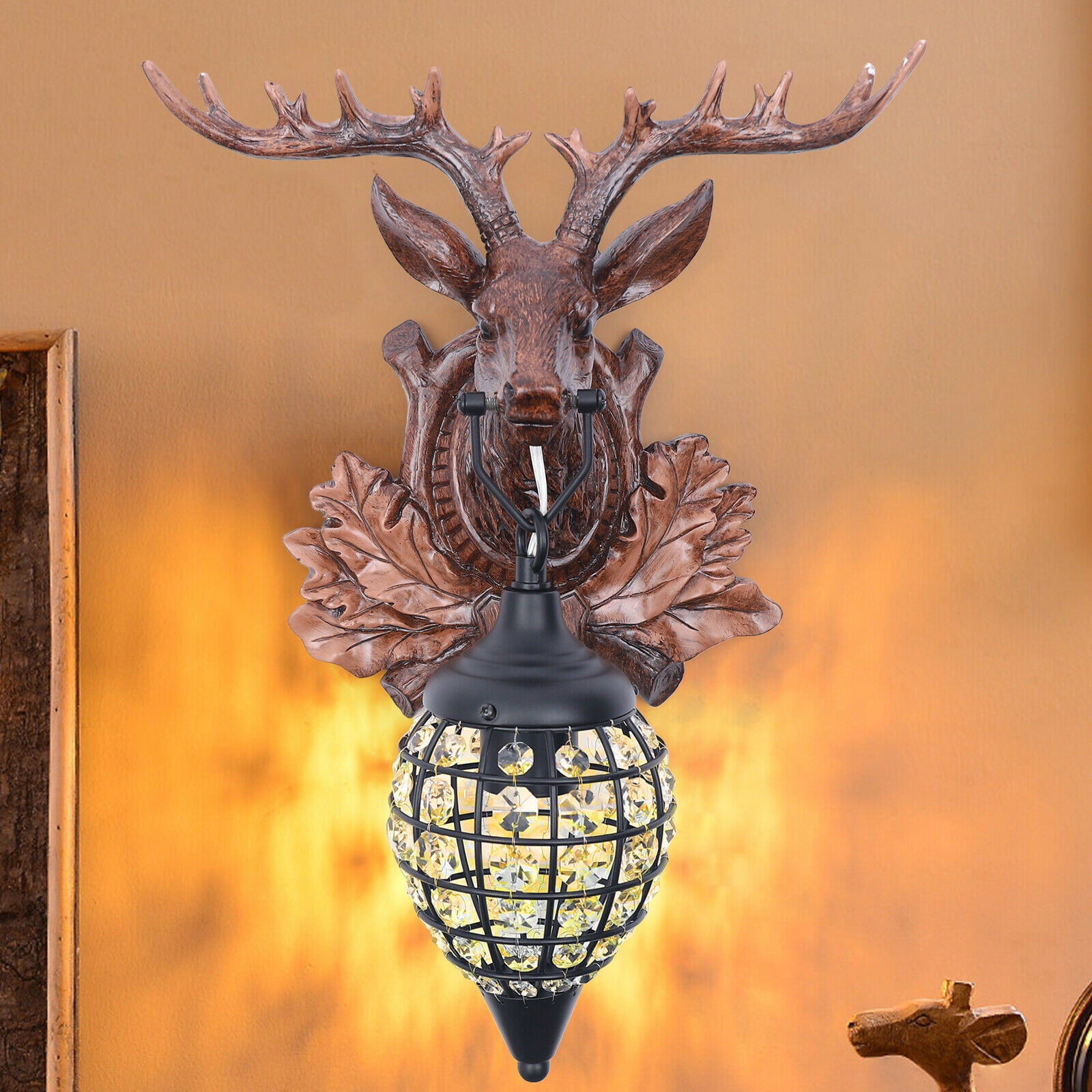 Fichiouy Retro Antler Wall Lamp Vintage Crystal Deer Horn Sconce Light ...