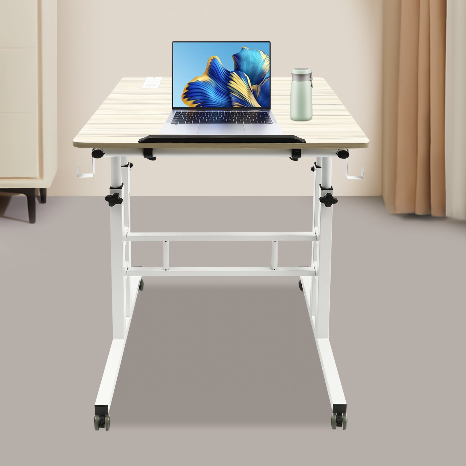 Fichiouy Rolling Laptop Desk with Adjustable Height Computer Table ...
