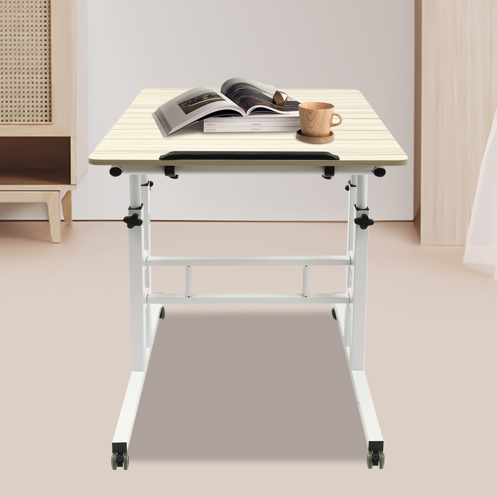 Fichiouy Rolling Laptop Desk with Adjustable Height Computer Table ...