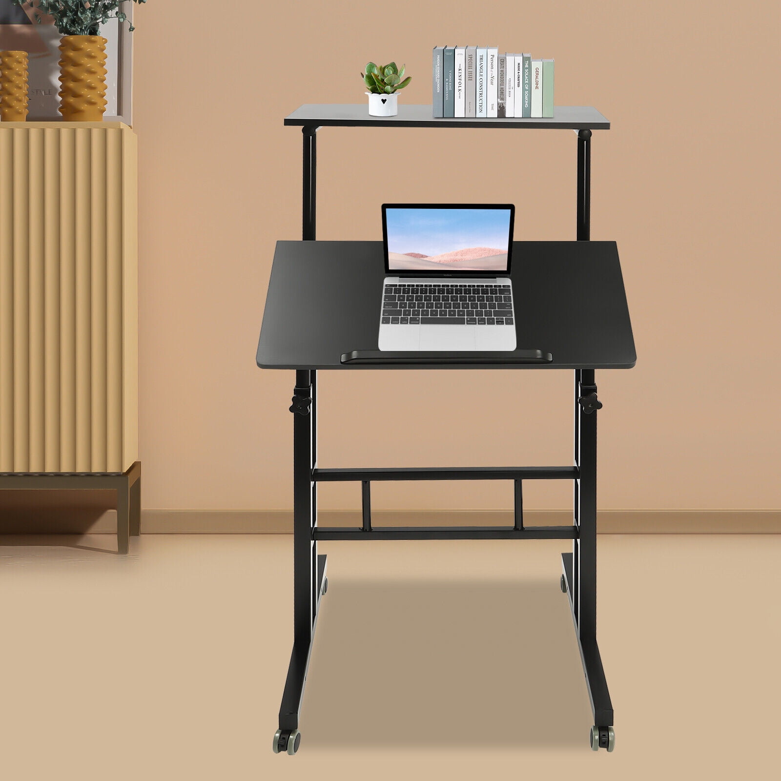 Fichiouy Rolling Laptop Desk with Adjustable Height Computer Table ...