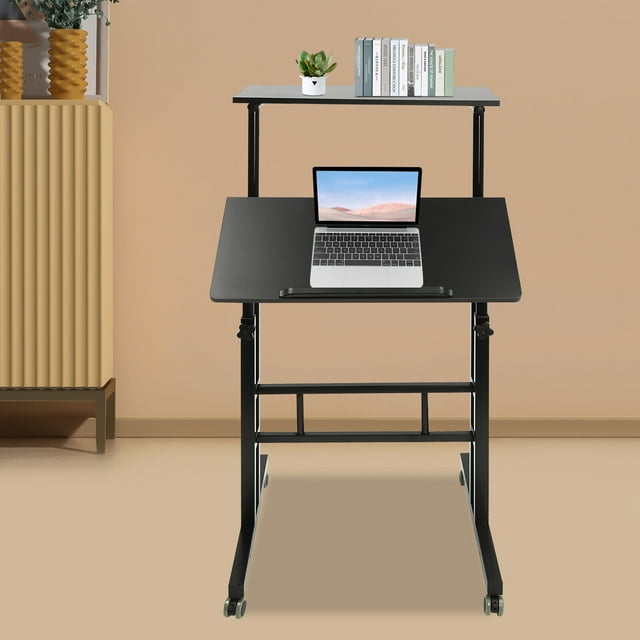 Fichiouy Rolling Laptop Desk with Adjustable Height Computer Table ...