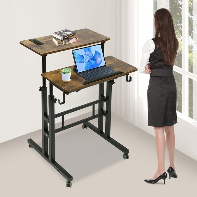 Fichiouy Rolling Laptop Desk with Adjustable Height Computer Table ...