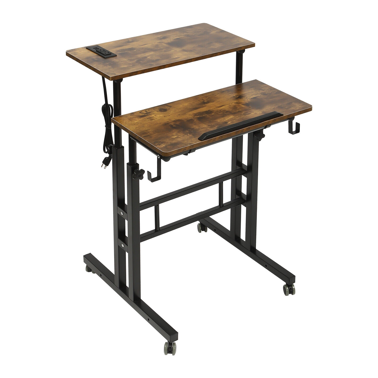 Fichiouy Rolling Laptop Desk with Adjustable Height Computer Table ...