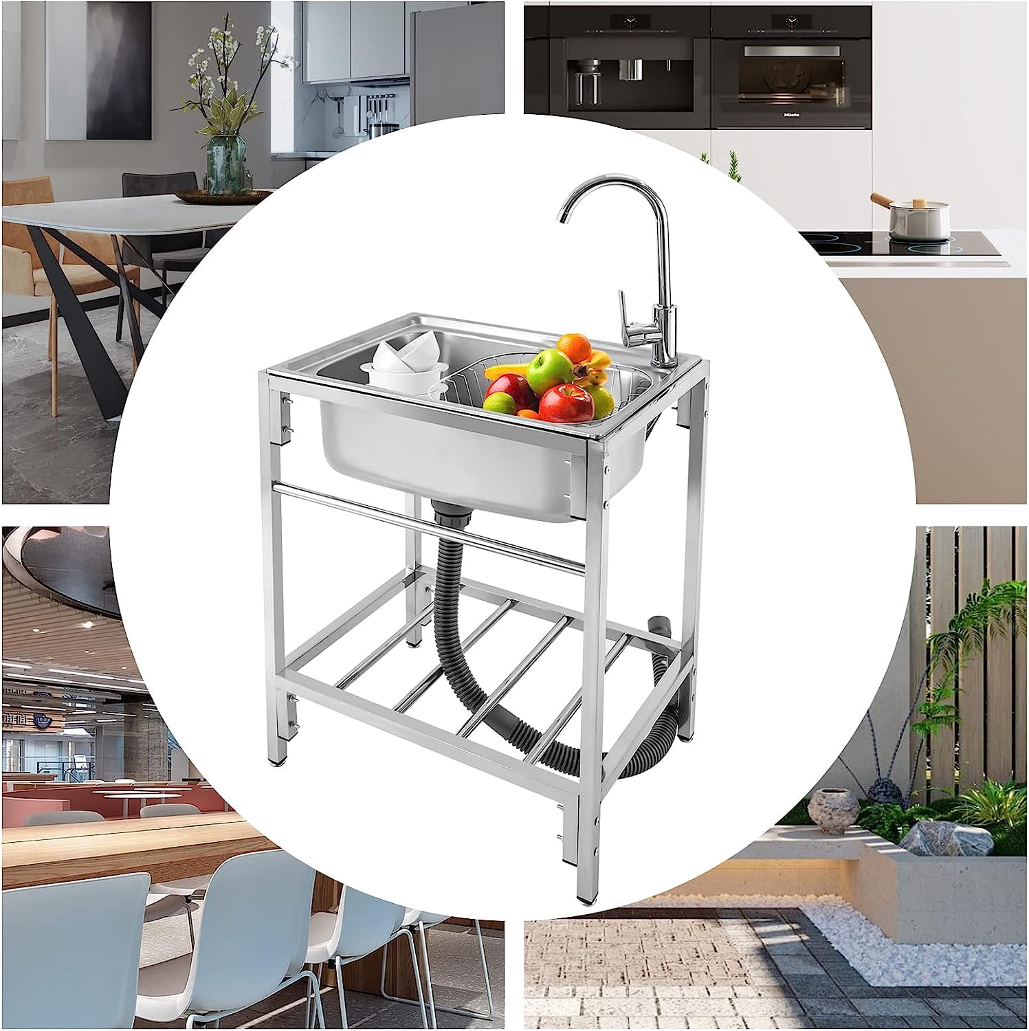 Fichiouy Stainless Steel Freestanding Sink for Home and Kitchen Easy to ...