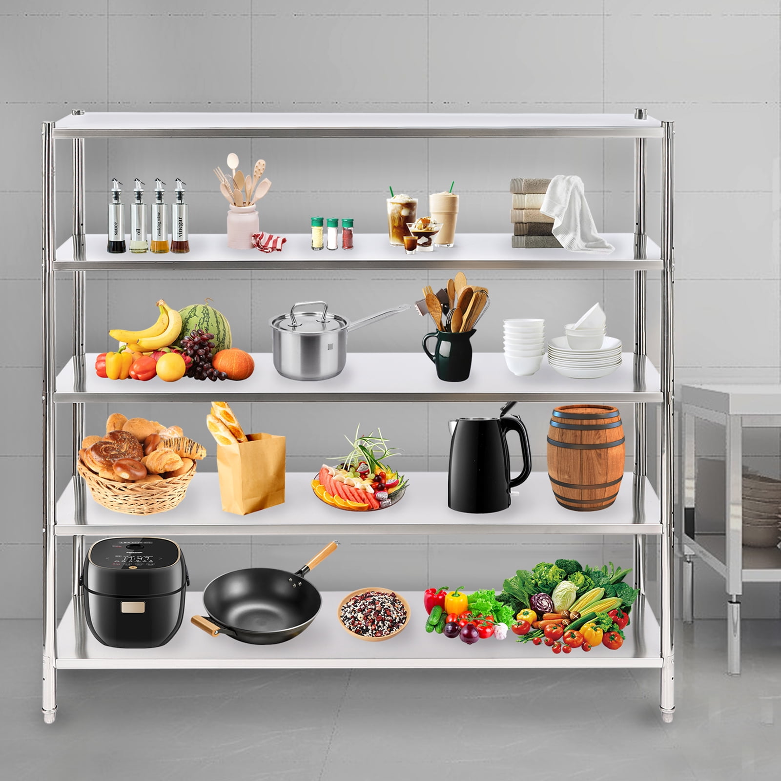 Fichiouy Stainless Steel Shelves Kitchen Storage Shelves Garage ...