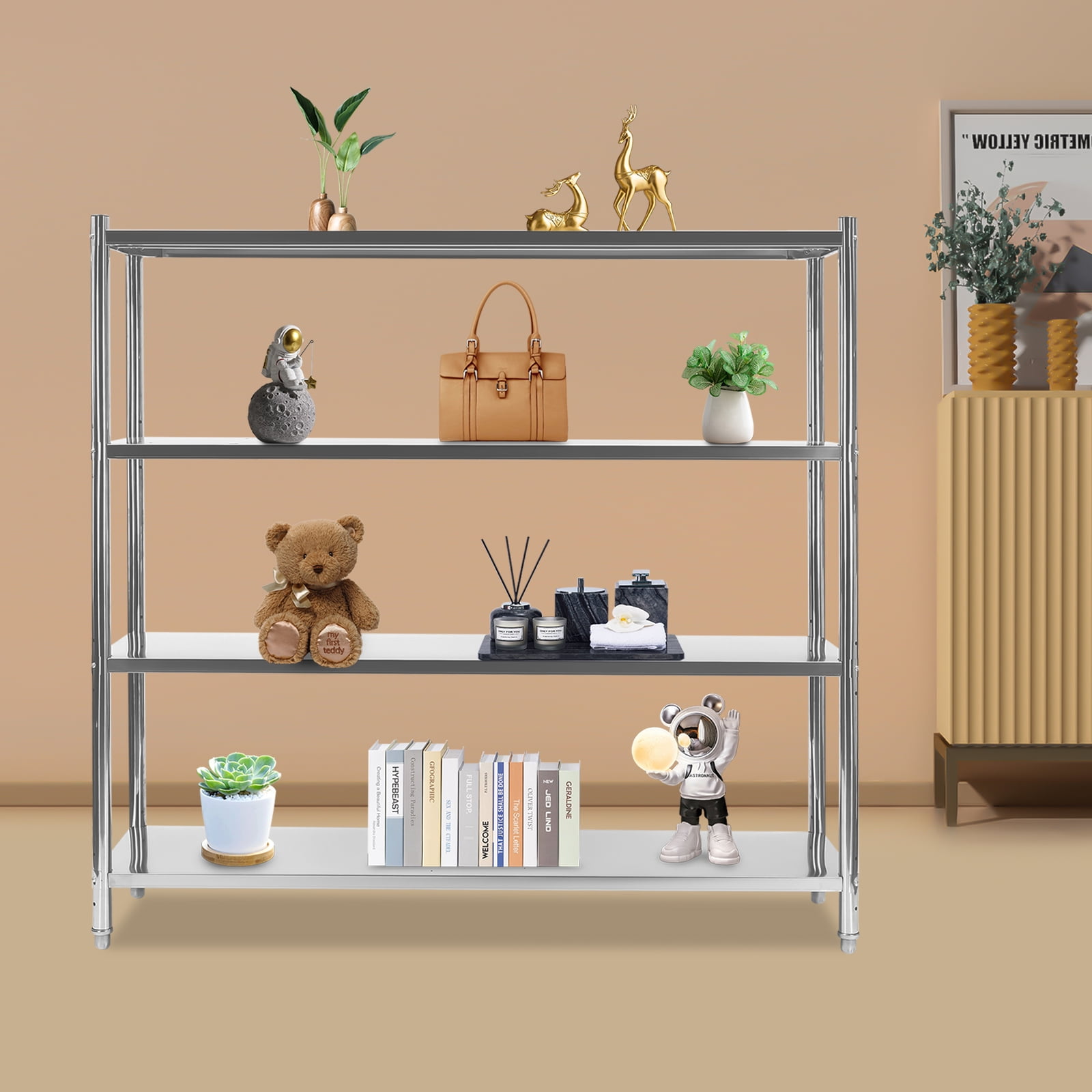 Fichiouy Stainless Steel Shelves Kitchen Storage Shelves Garage ...