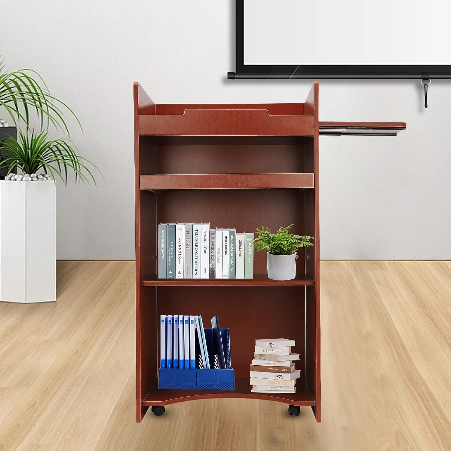 Fichiouy Standing Podium with Keyboard Tray and Side Shelf for Home ...