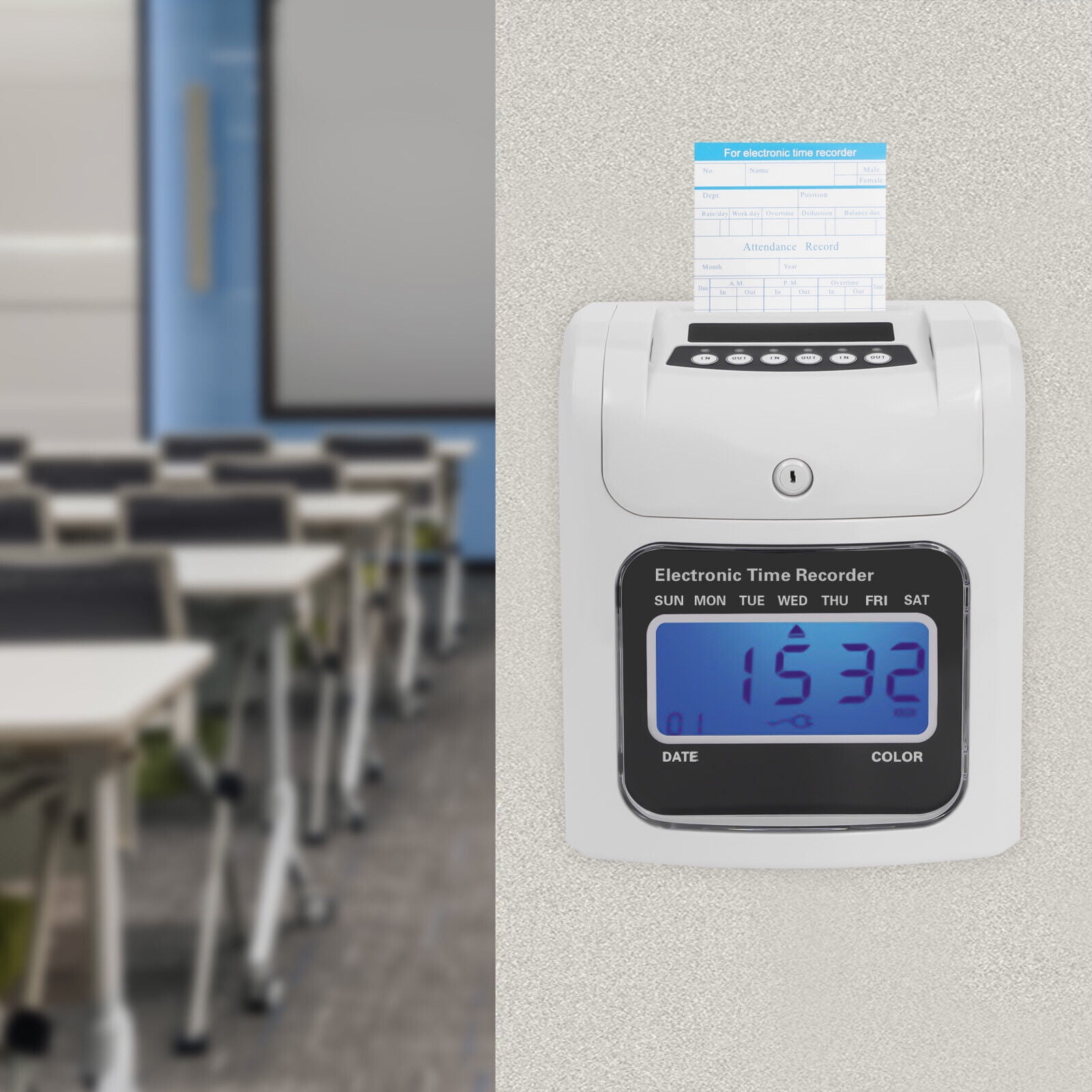 Fichiouy Time Clock Employee Attendance Punch Time Clock with LCD ...