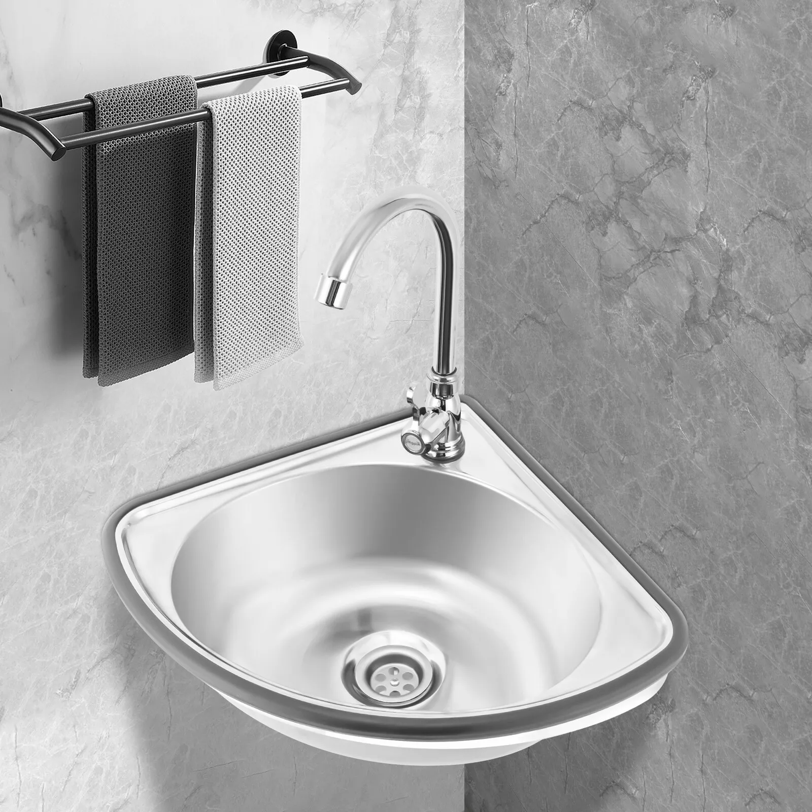 Fichiouy Triangle Wash Basin Stainless Steel Corner Sinks Single Bowl ...