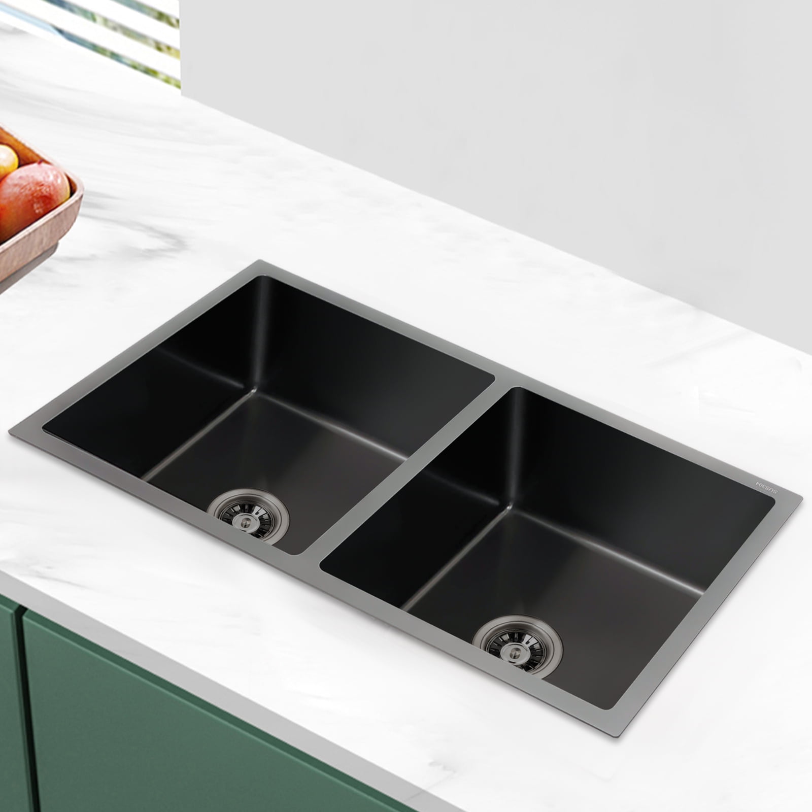 Fichiouy Undermount Double Bowl Kitchen Sink Stainless Steel Kitchen Sinks with Strainers ...