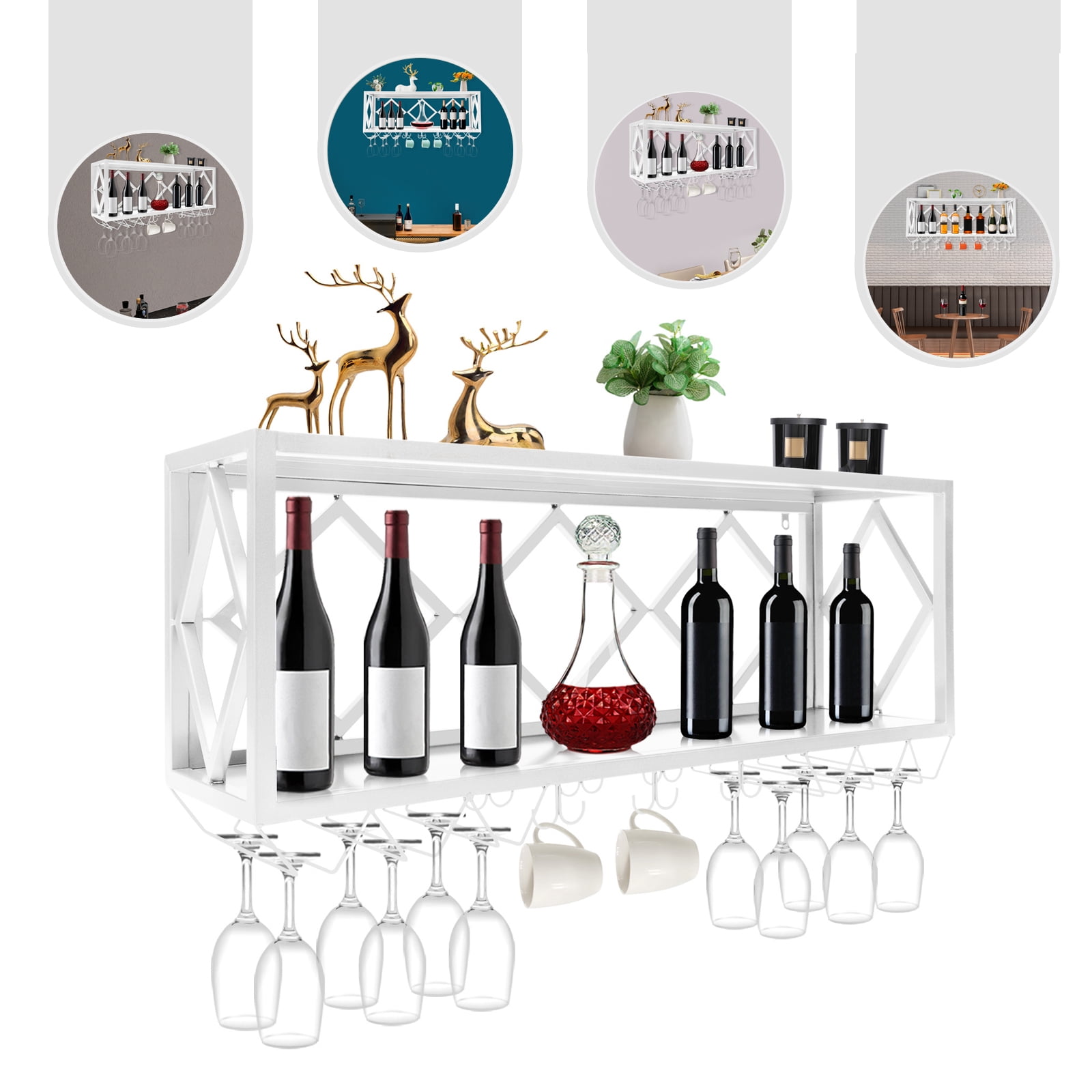 Fichiouy Wall Mounted Wine Rack Floating Wine Glass Rack Industrial ...