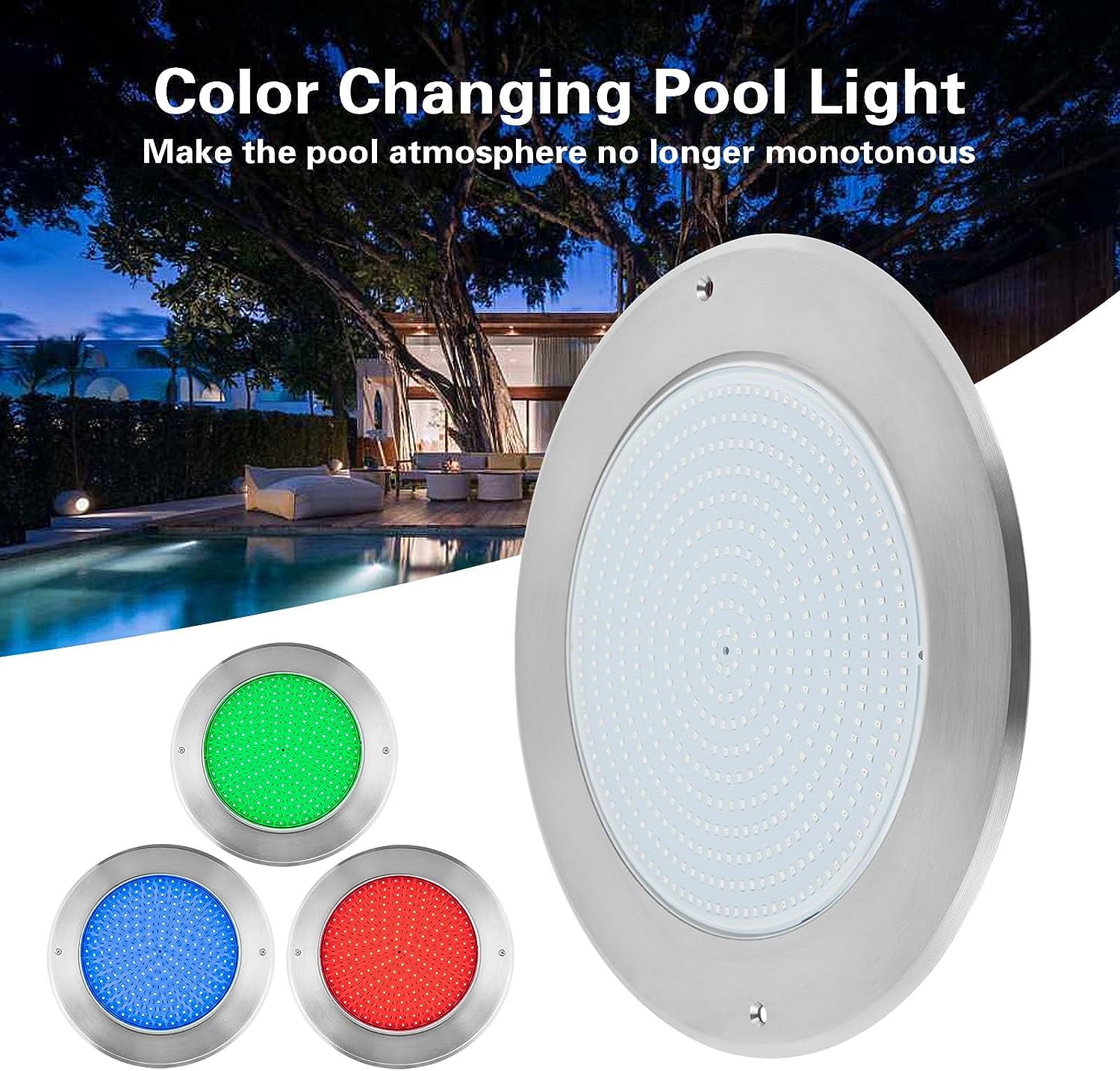 Fichiouy Waterproof Stainless Steel Pool Lights Color-Change LED Lights ...