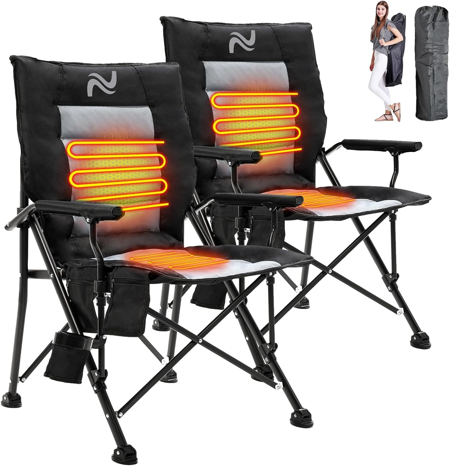 Ficisog 2PK Heated Camping Chair, Heats Back and Seat, Portable Heated ...