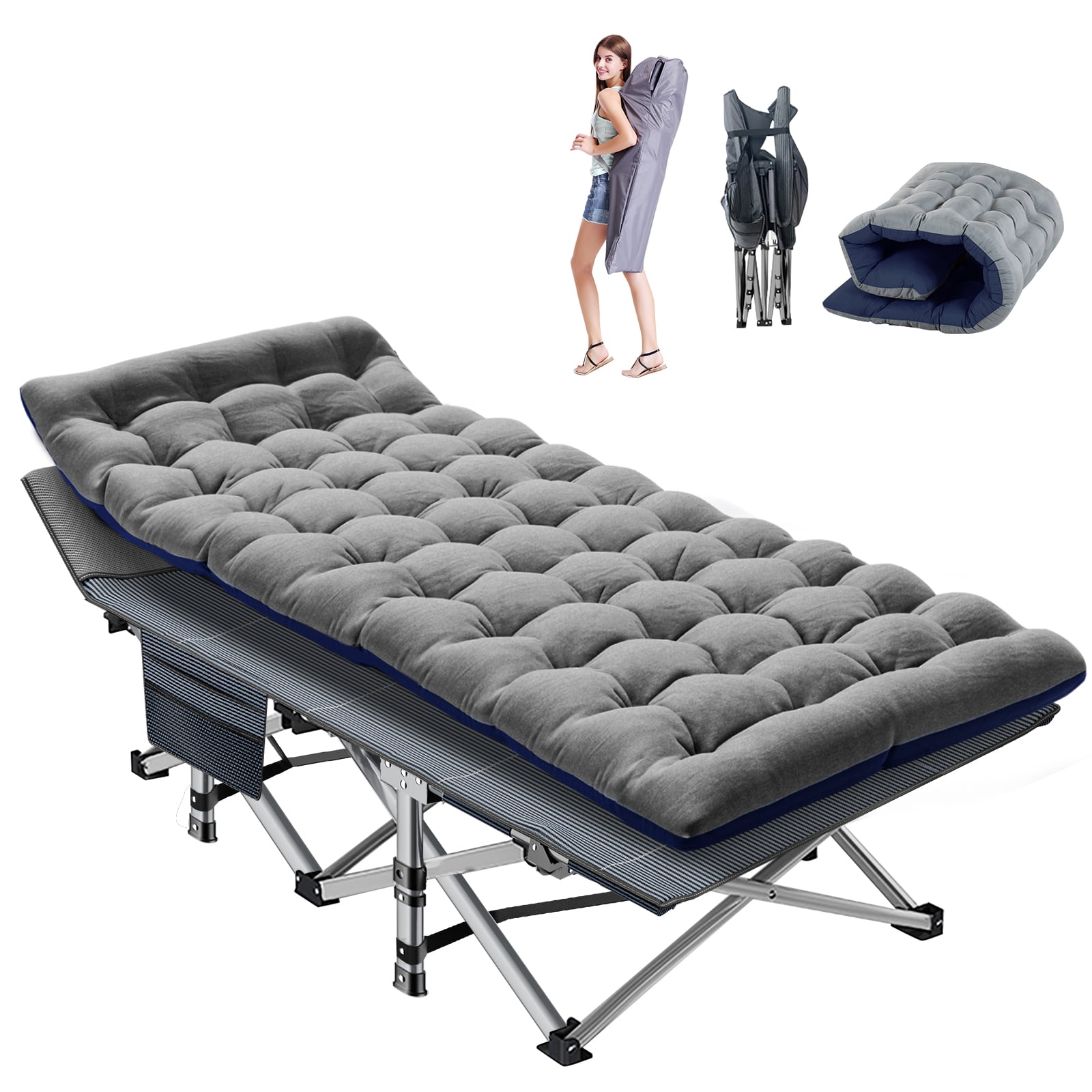 Ficisog Adult Camping Cot, Folding Cot Bed with 3" Detachable Mattress ...