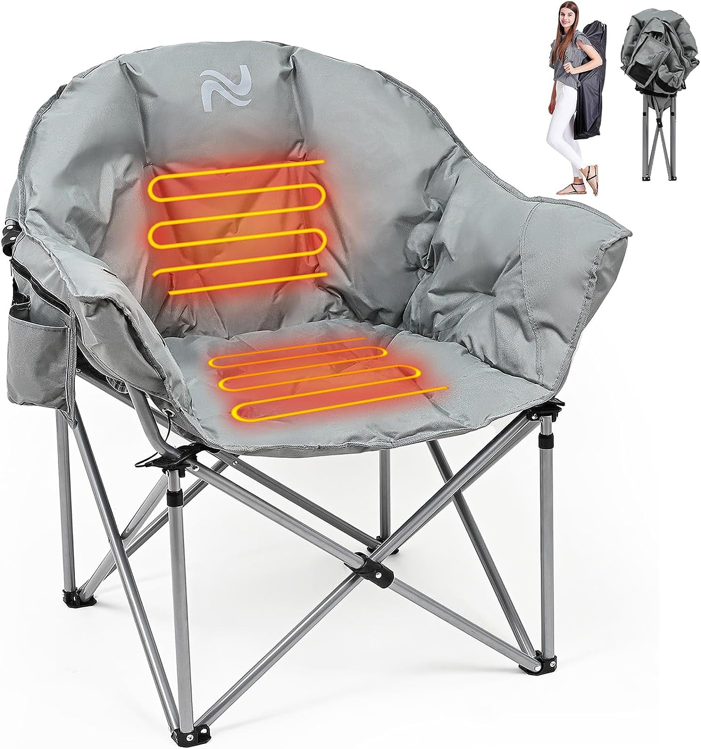 Ficisog Heated Camping Chair, Patio Lounge Chairs with 3 Heat Levels ...