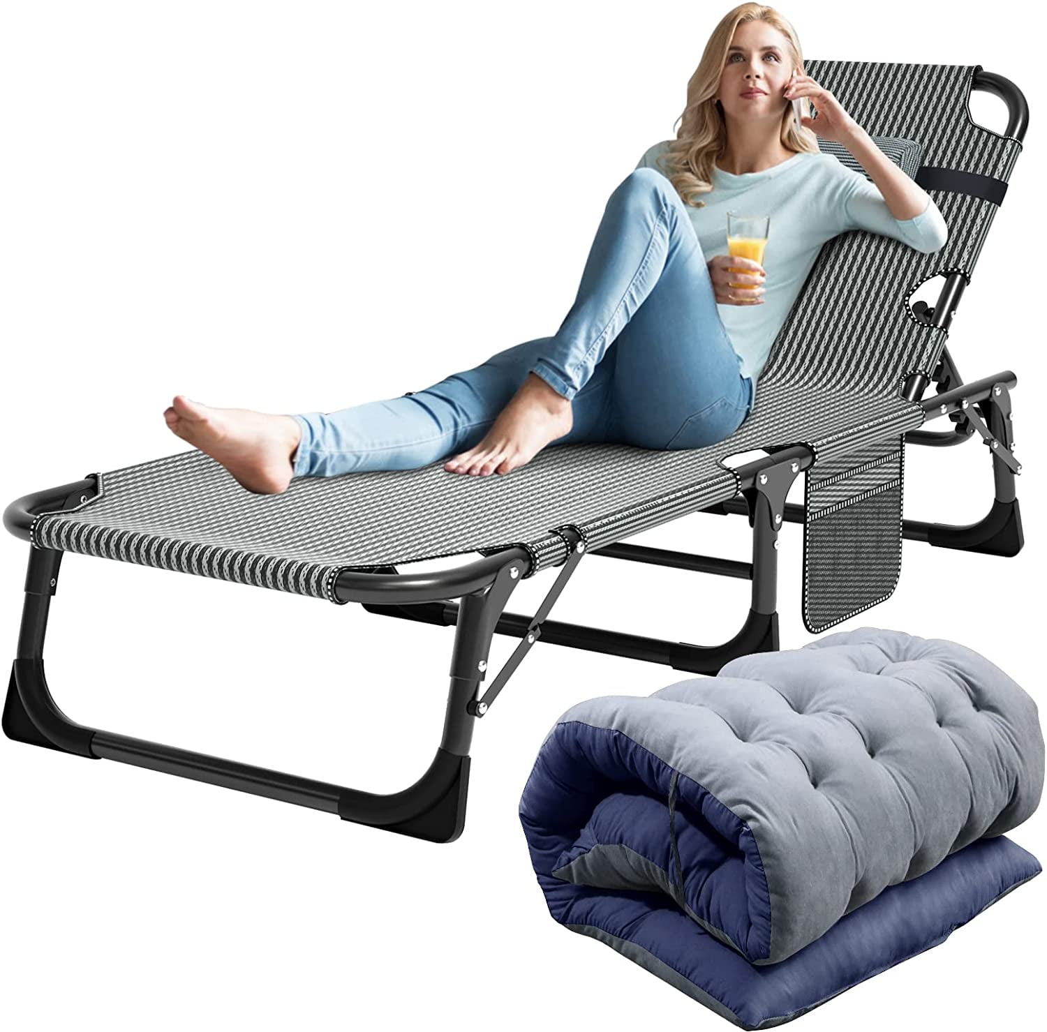 Ficisog Portable Folding Camping Cot Bed, Adjustable 4-Position Adults ...