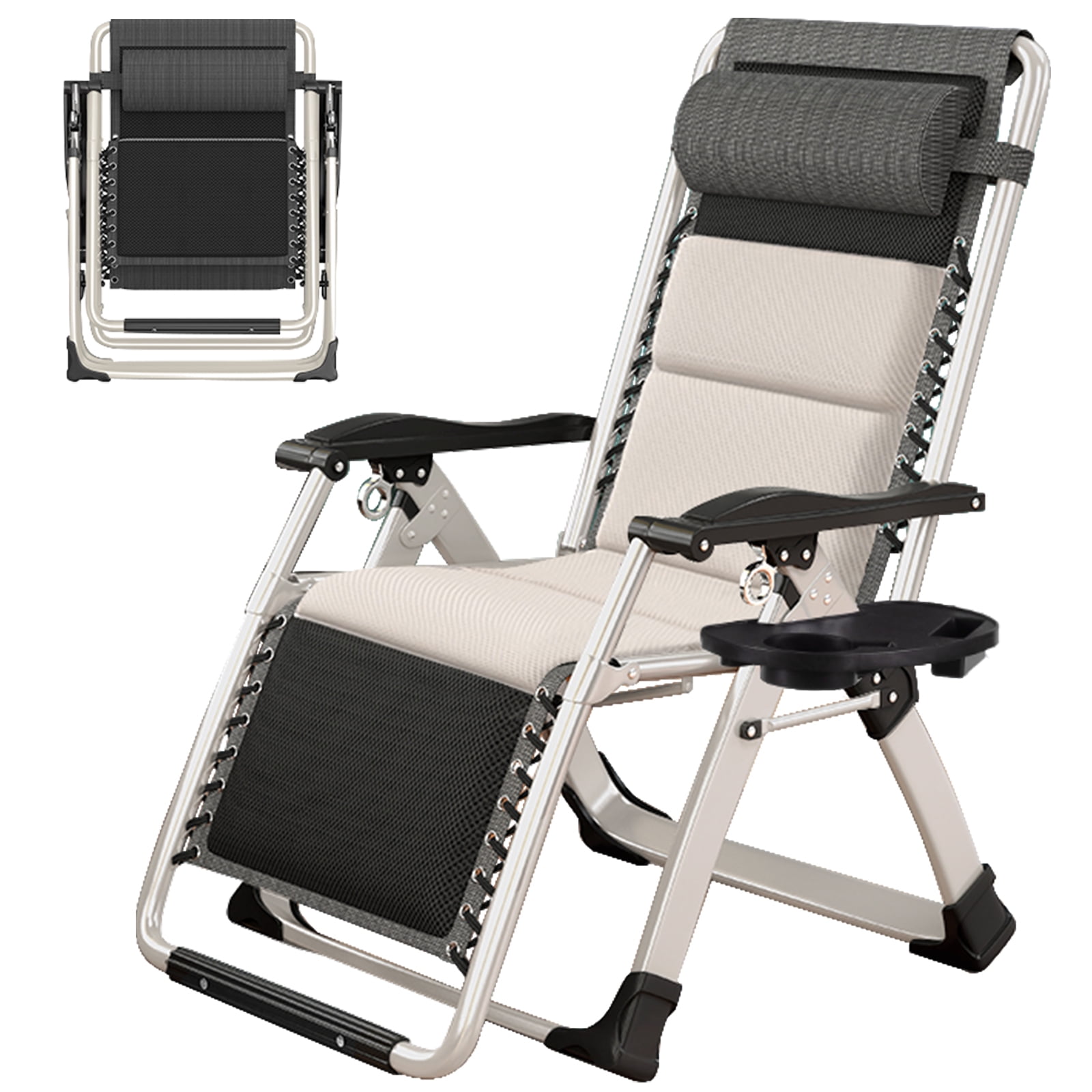 Ficisog Zero Gravity Chair with Side Table, Outdoor Padded Lounge Chair ...