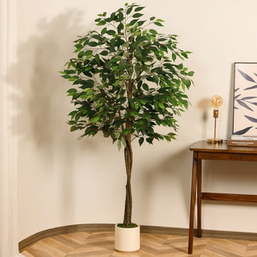 Artificial Tree 4FT Tall Faux Eucalyptus Plant with White Planter Fake Greenery Potted Plant for ...