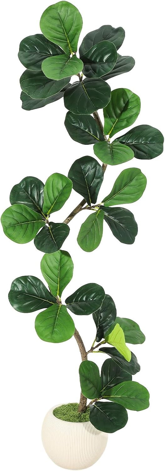 Fiddle Leaf Fig Artificial Tree with White Planter,5ft Faux Plants ...