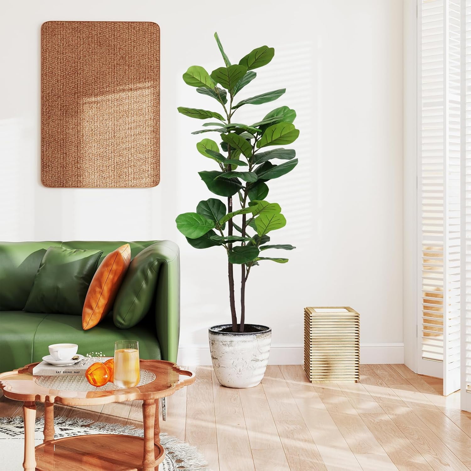 Fiddle Leaf Fig Fake Tree 6FT Tall Artificial Indoor with Natural Wood ...