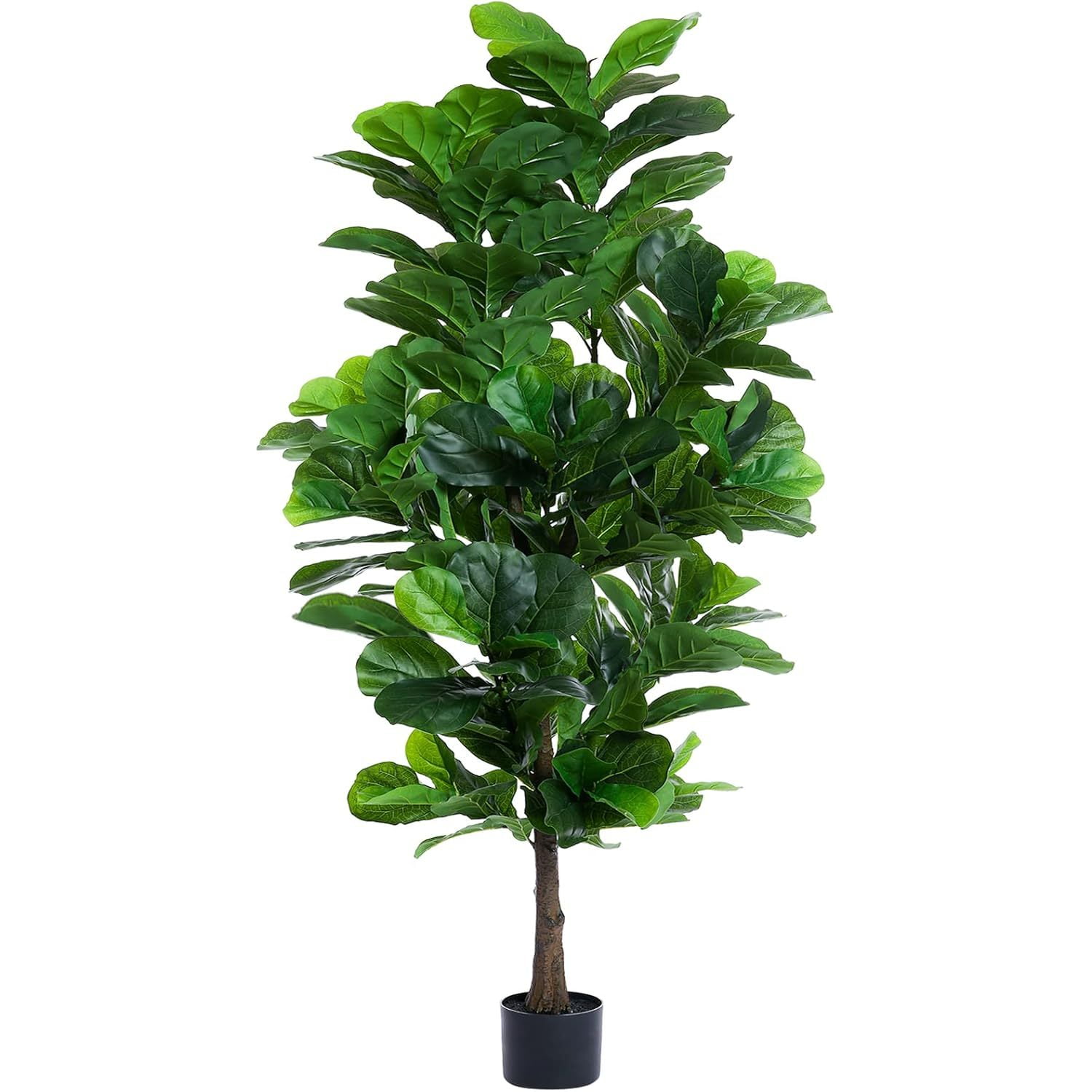 Fiddle Leaf Fig Tree 6ft Tall Artificial Tree in Plastic Pot Fake Ficus ...