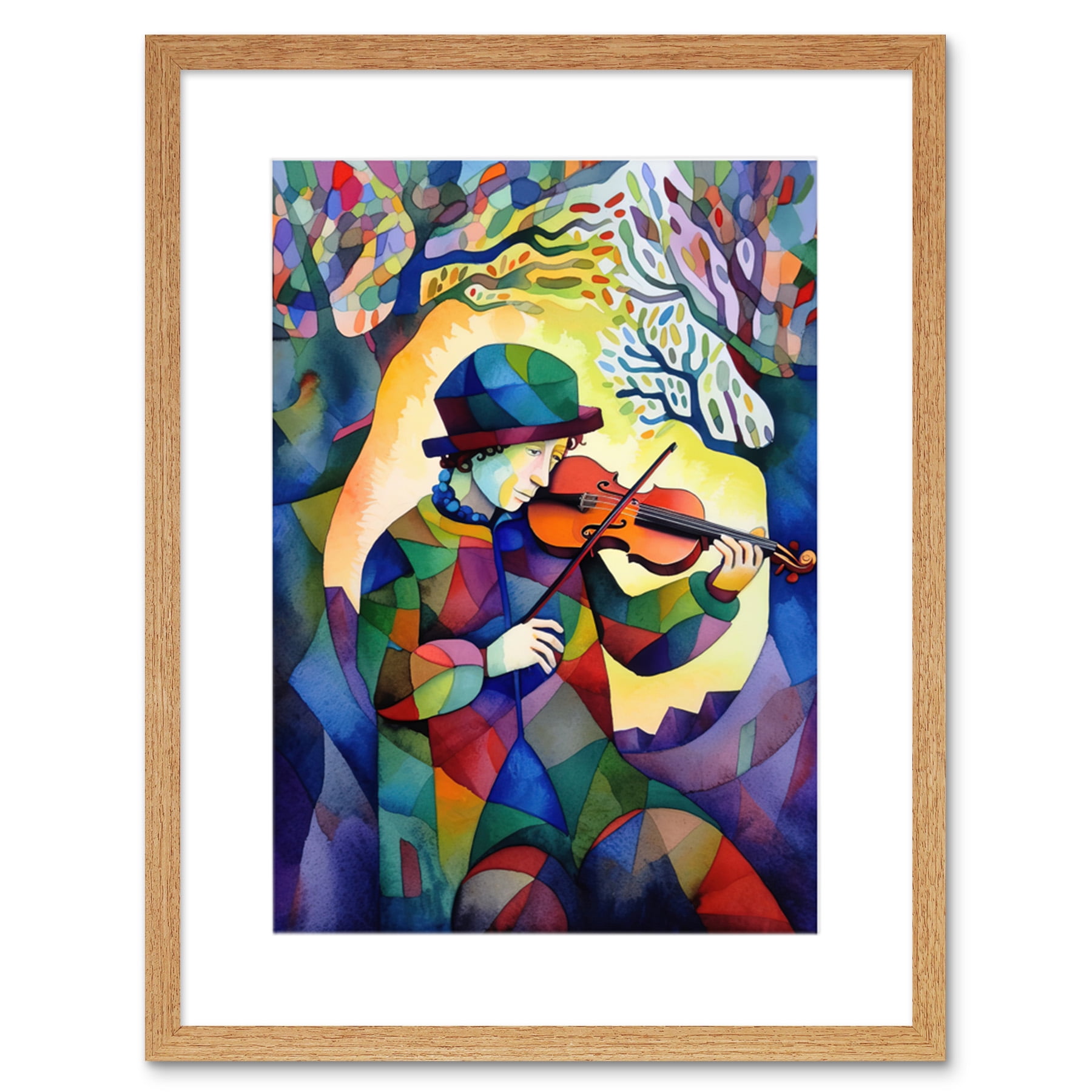 Fiddle Player In Forest Folk Art Watercolour Painting Artwork Framed ...