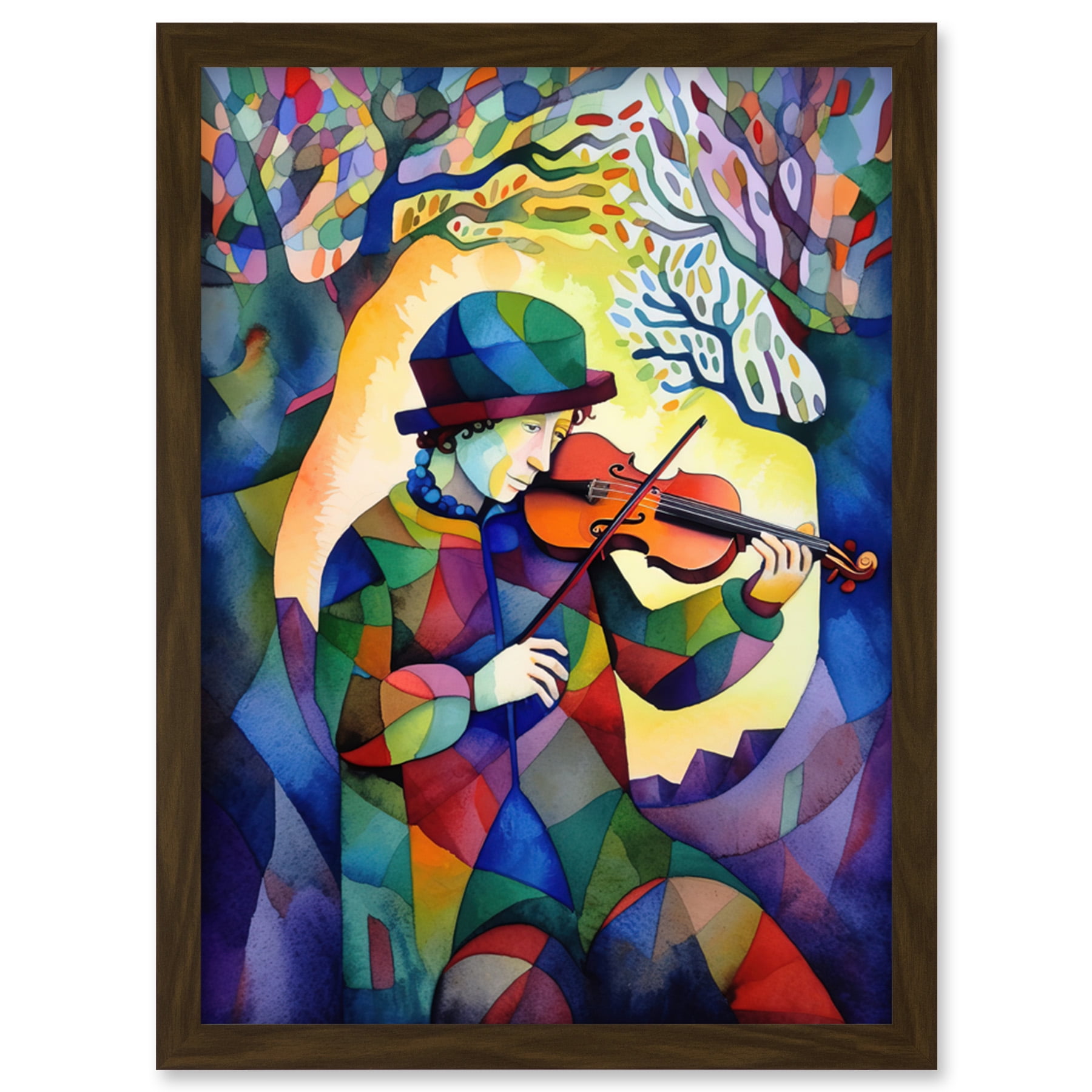 Fiddle Player In Forest Folk Art Watercolour Painting Artwork Framed ...
