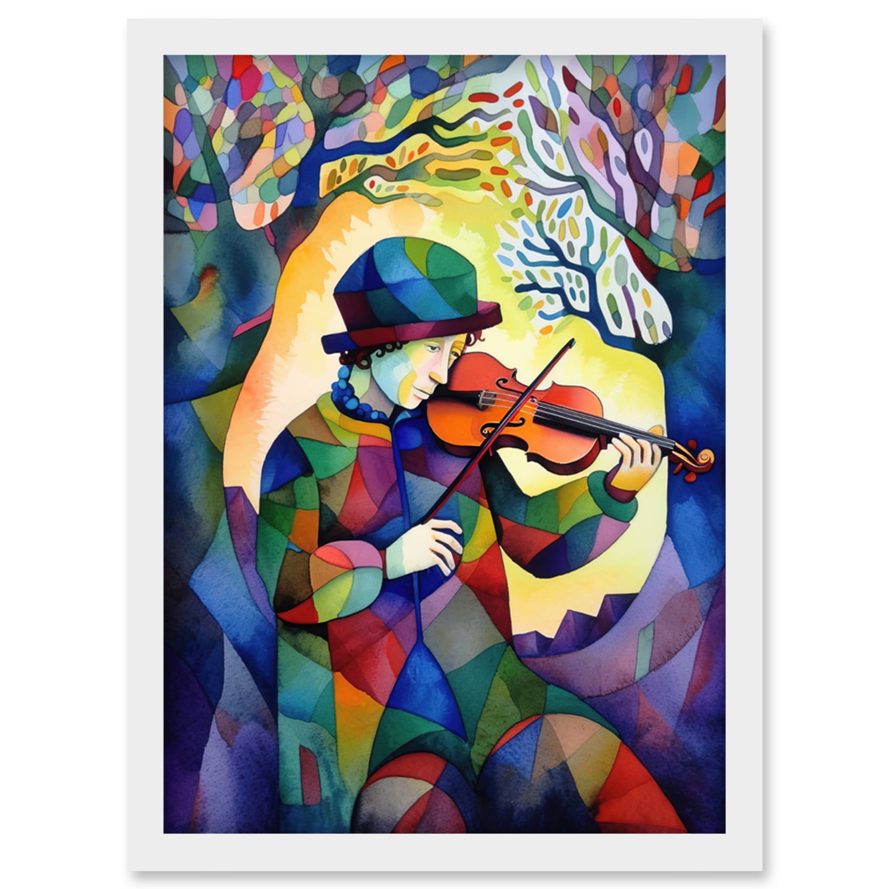 Fiddle Player In Forest Folk Art Watercolour Painting Artwork Framed ...