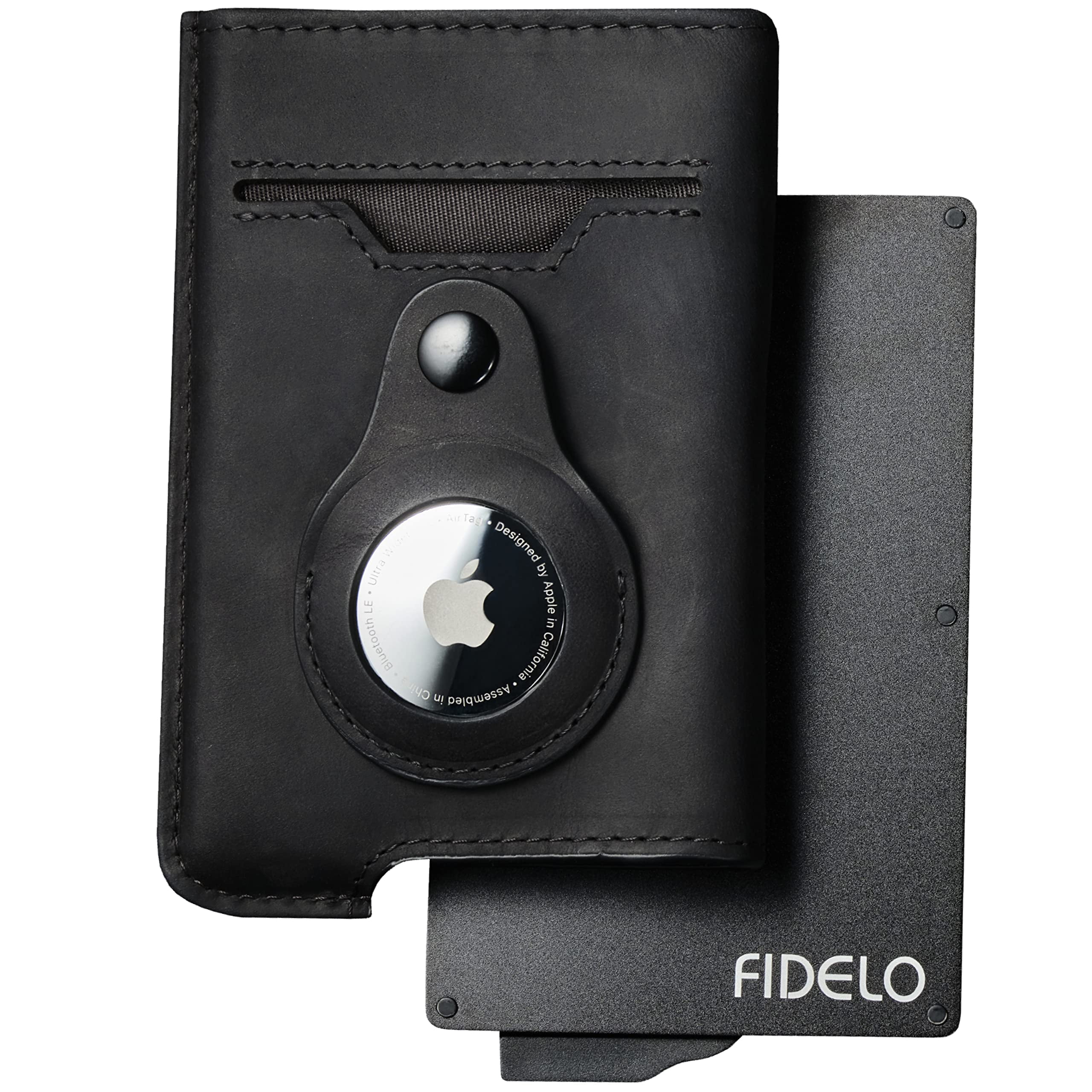 Fidelo Black Crazy Horse Leather Hybrid Minimalist Mens Wallet with ...