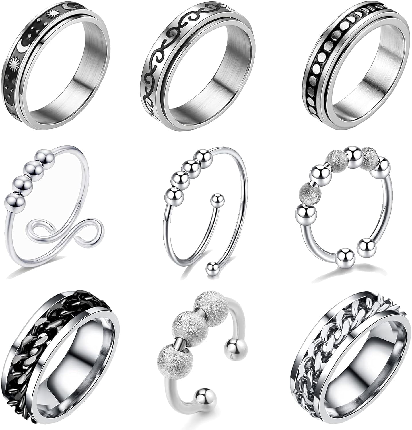 Fidget Anxiety Rings for Women Men Worry Rings Stainless Steel Spinner ...