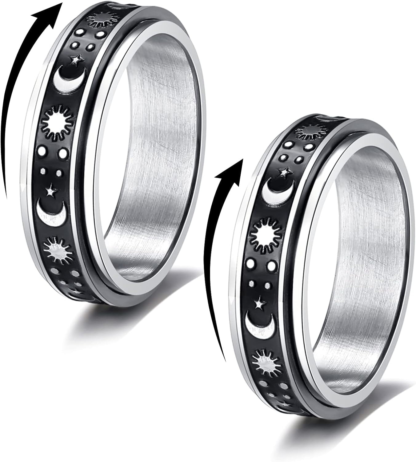 Fidget Anxiety Rings for Women Men Worry Rings Stainless Steel Spinner ...