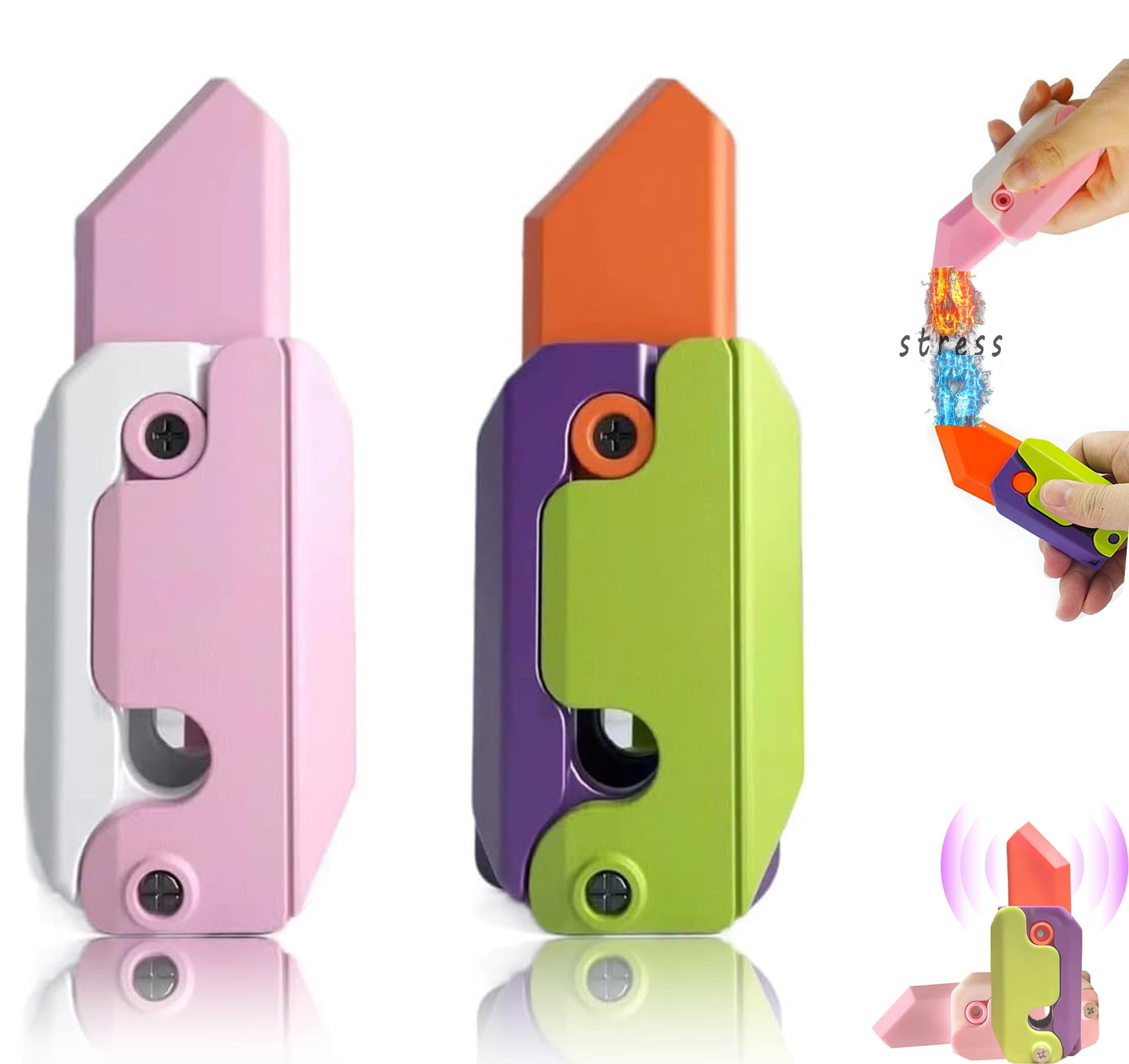 3D Printed Fidget Knife Toy, Plastic, Purple+Pink, for Adults and Kids ...