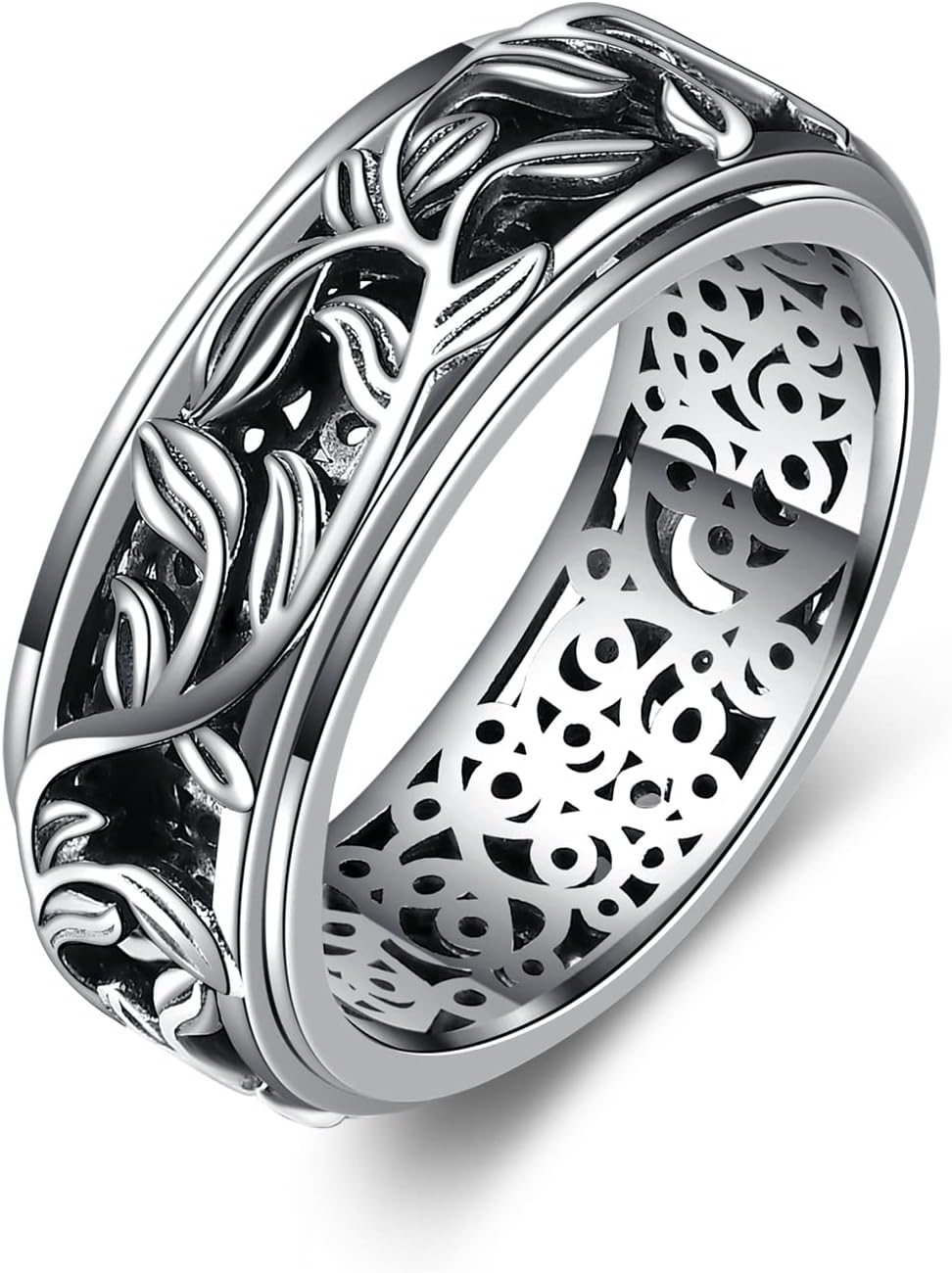 Fidget Ring Sterling Silver Anxiety Ring Filigree Leaves Spinner Ring ...