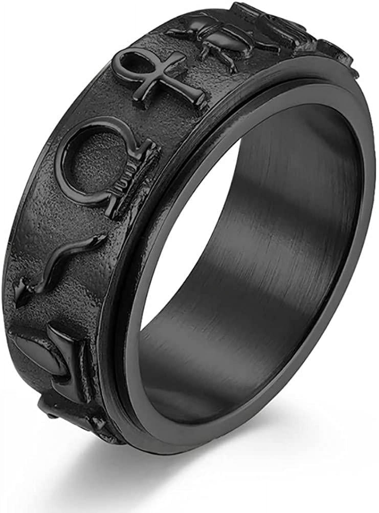 Fidget Rings Ankh Ring Stainless Steel Eye of Horus Rings Anubis Black ...