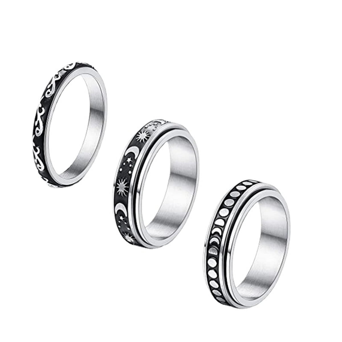 Fidget Rings for Anxiety 3pcs Stainless Steel Spinner Ring Anti Anxiety ...