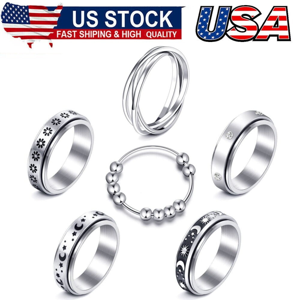 Fidget Rings for Anxiety Stainless Steel Spinner Ring Anti Anxiety Ring ...