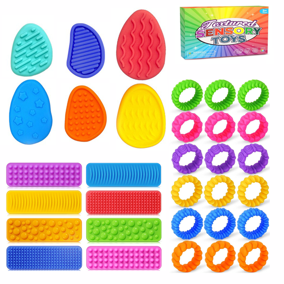 LTONLINE Sensory Fidget Toy Set, 32 Pack with Textures, Rings, Strips ...