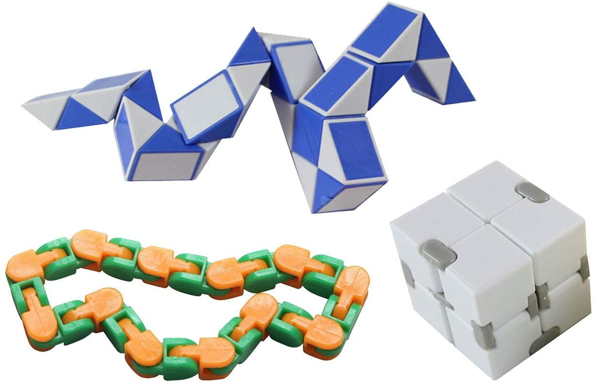 Fidget Set of 3 - Wacky Tracks, Twist Snake, Infinity Cube - Fidget Toy ...