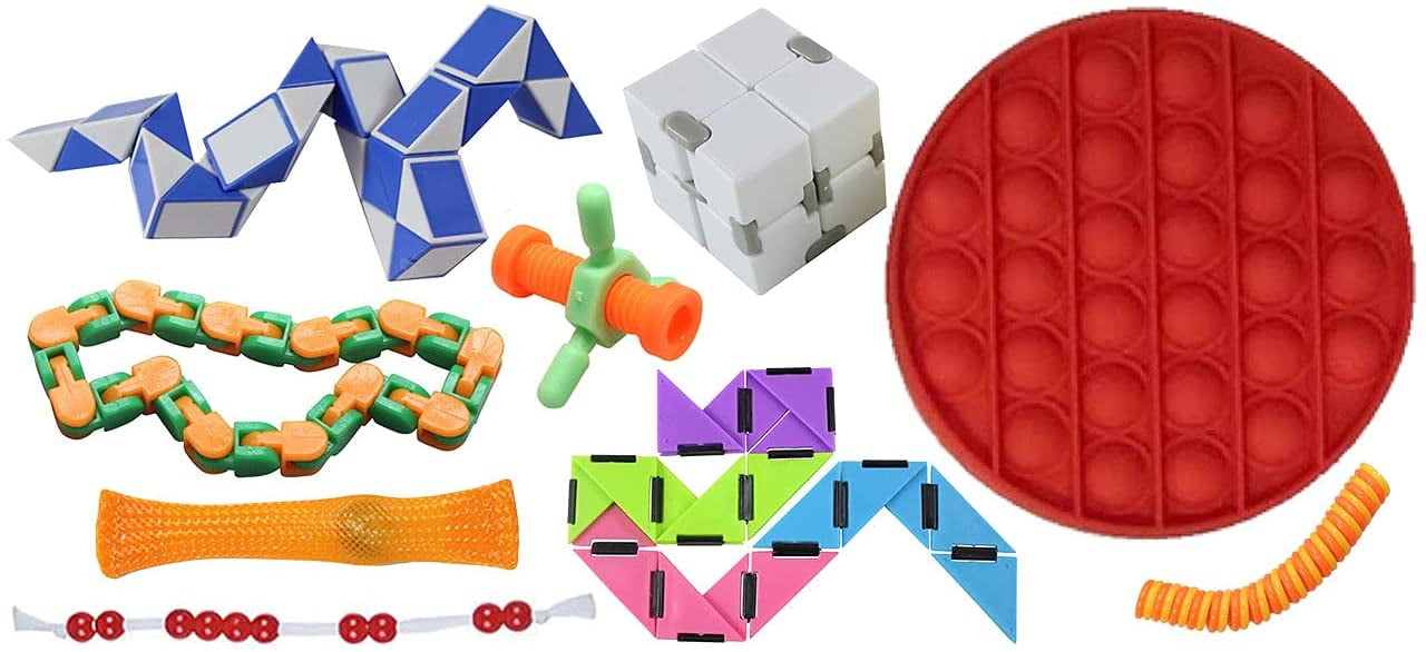 Fidget Set of 9 - Bubble Popper, Marble Mesh, Wacky Tracks, Twist Snake ...