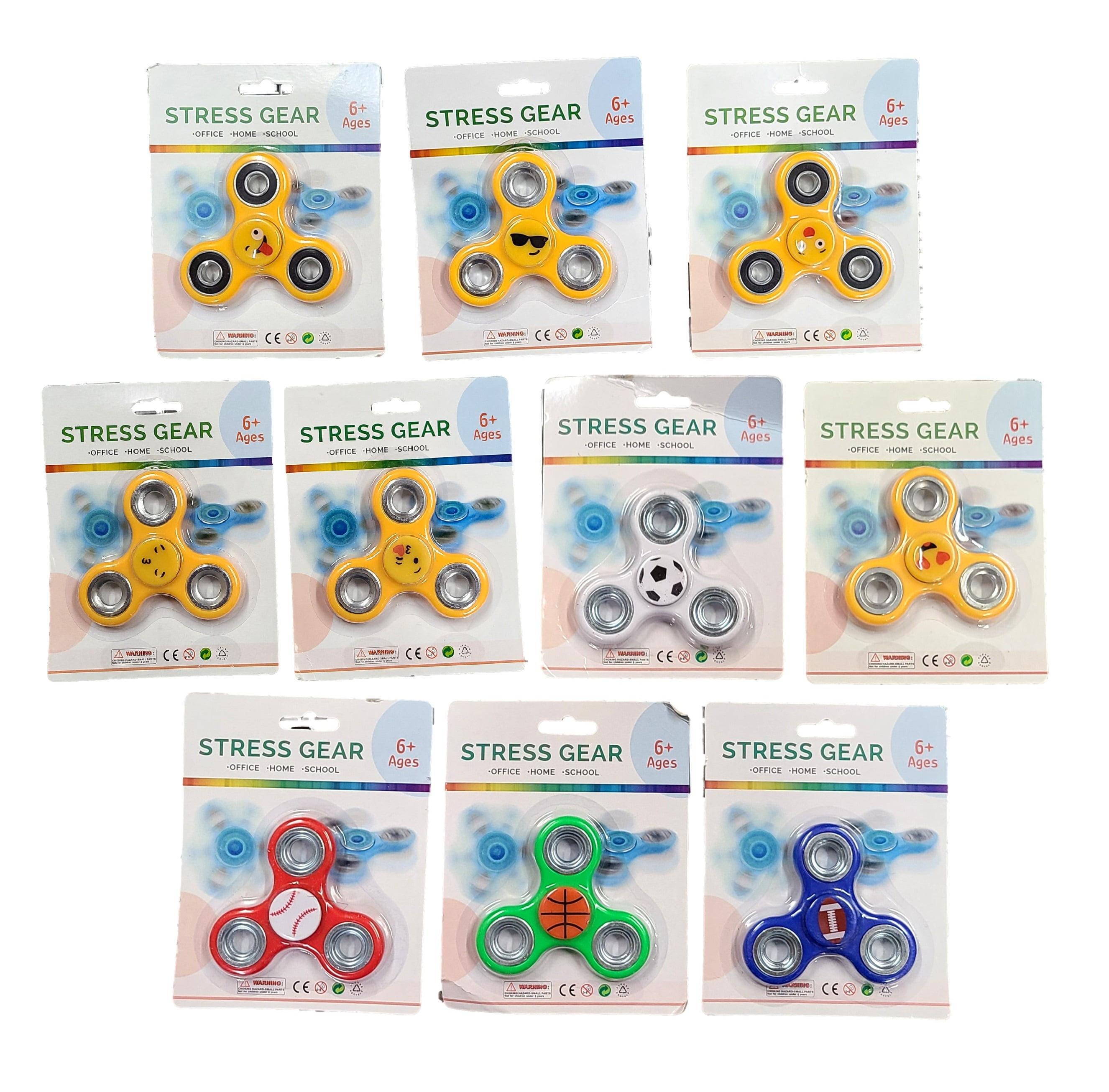 Fidget Spinner Bundle 10 Pack Colors Styles Vary Emoticon Sports ...