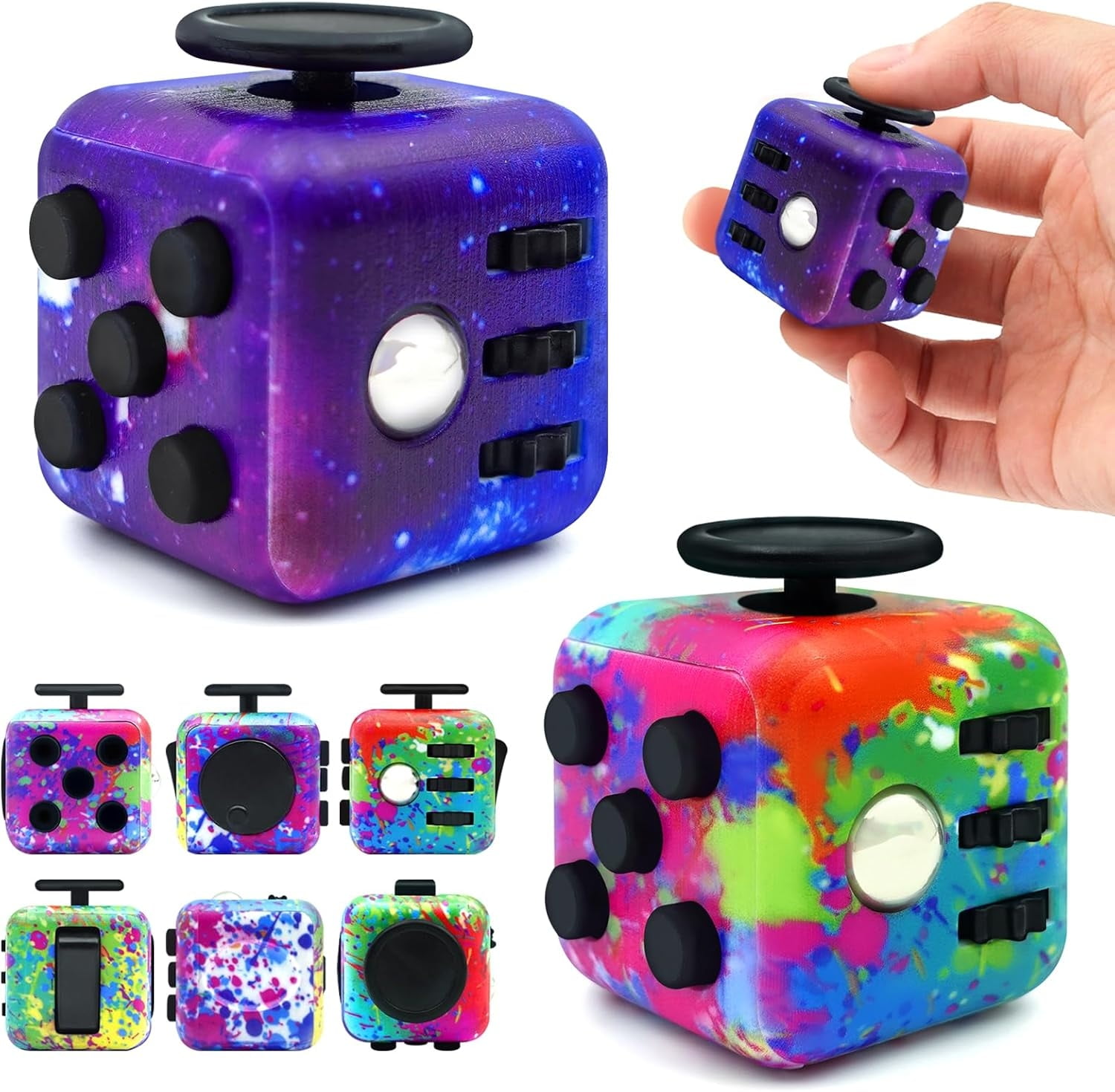 Fidget Toy Cube, 6 Sided Stress Relief & Focus Toy for Adults & Kids, 2 ...