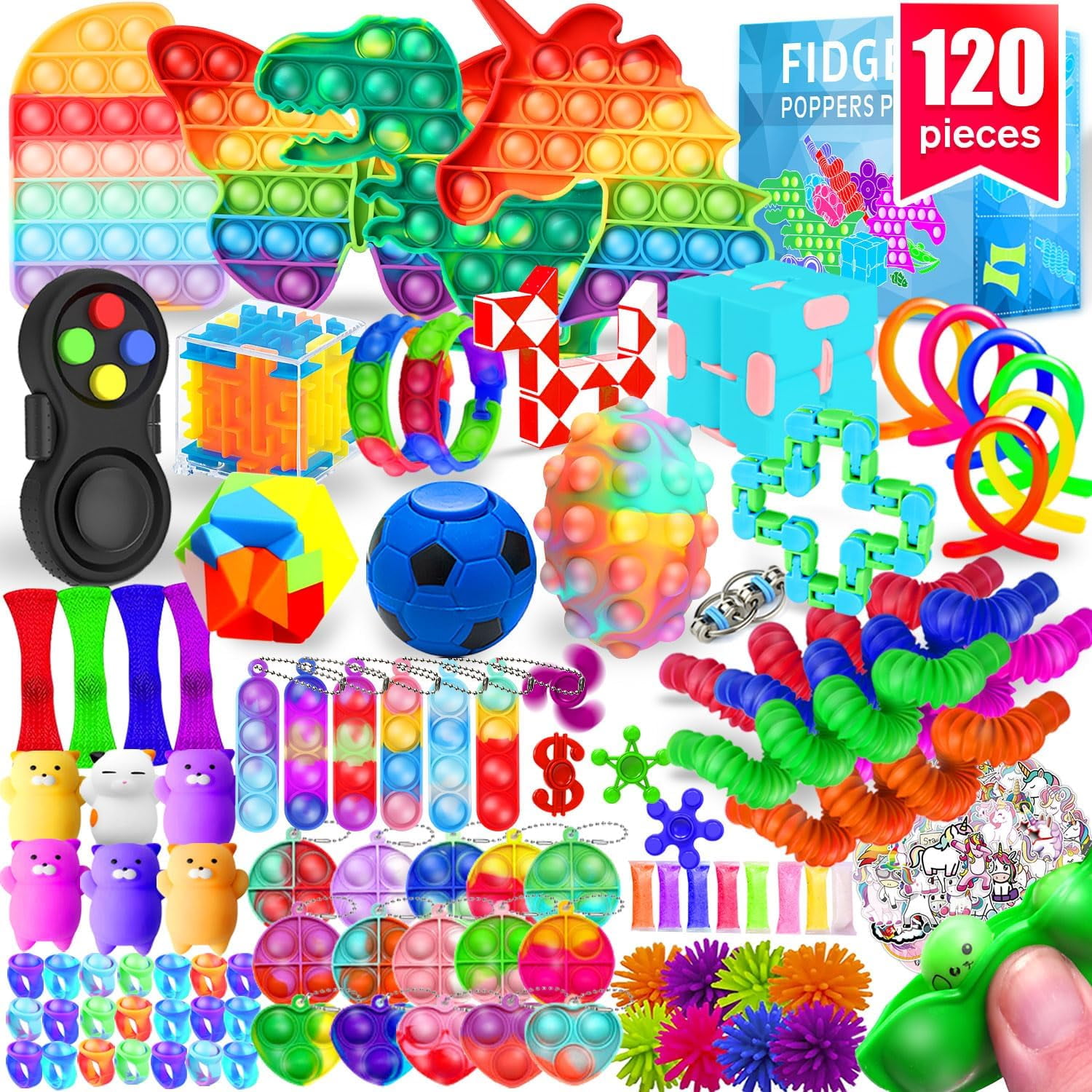 Fidget Toys, 120 Pack Fidgets Set Stocking Stuffers for Kids Party Favors Autism Sensory Toy ...